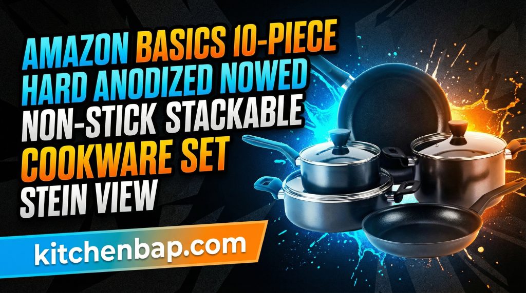 Amazon Basics 10-Piece Hard Anodized Non-Stick Stackable Cookware Set ...